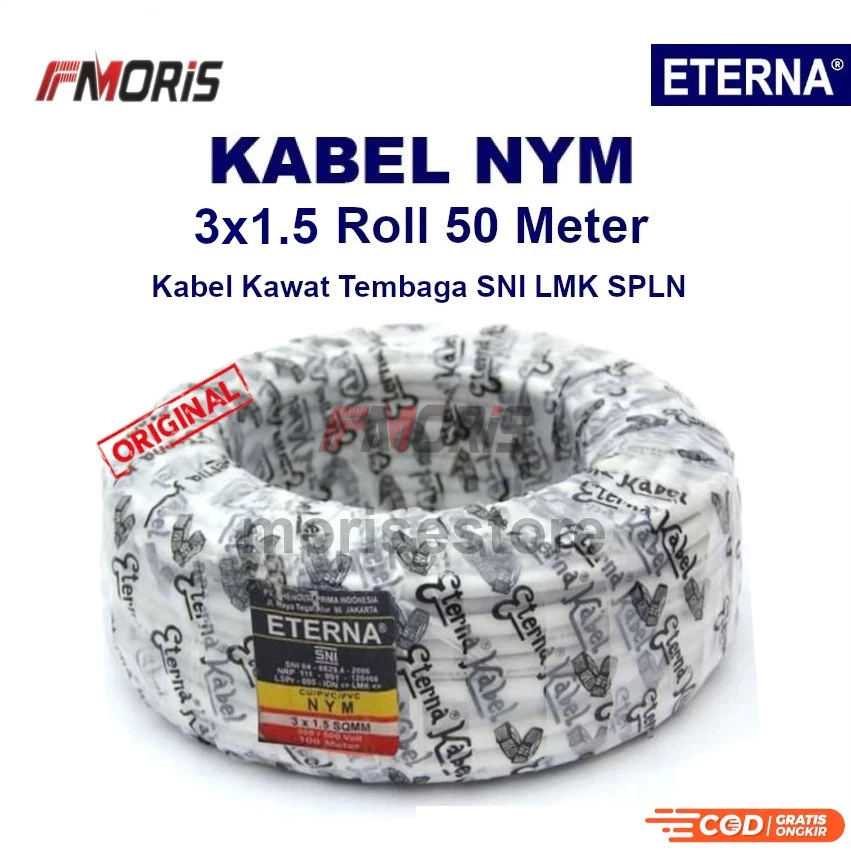 Jual ETERNA Kabel Listrik Kawat NYM 3X1,5mm Roll 50m Tembaga Original | Shopee Indonesia