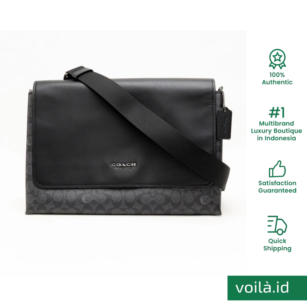 Jual Coach Caleb Messenger Bag in Signature Canvas Charcoal Black ...