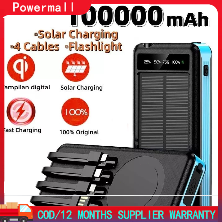 Jual 【Ready】Solar Powerbank 100000 mAh 50000 mah With 4 kabel original ...