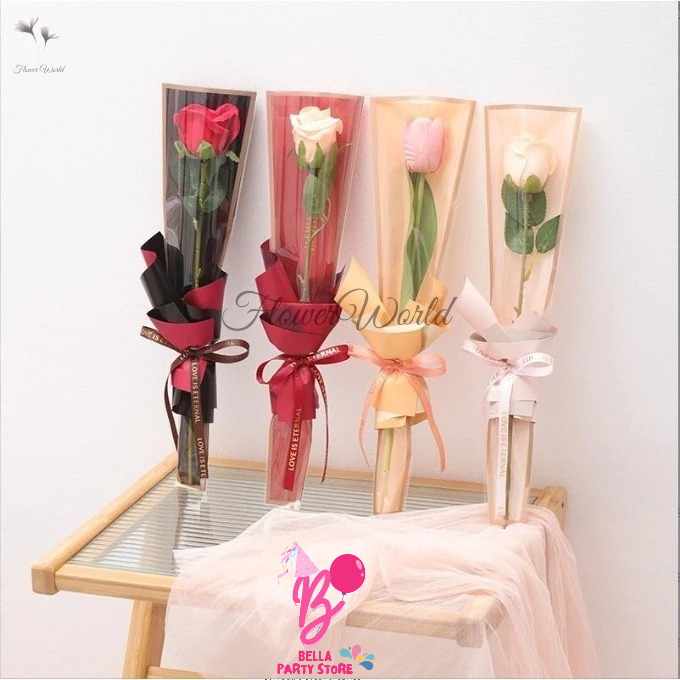 Jual ECER plastik bunga mawar tangkai satuan flower wrapping bucket ...