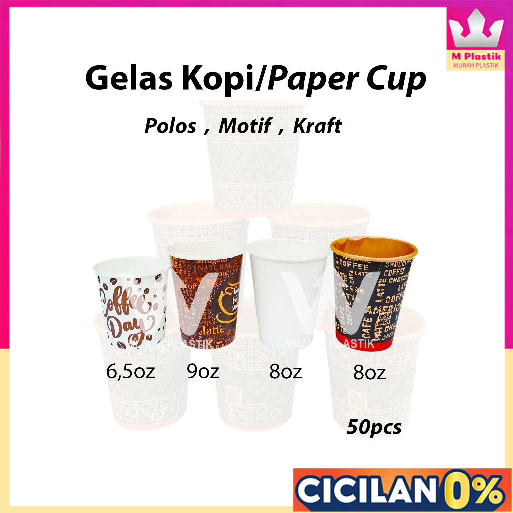 Jual Paper Cup & Tutup (6,5/8/9oz) Putih Coklat --- 50 pcs @Slop ...