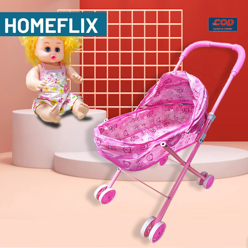 Jual Mainan Kereta Dorong Boneka Mainan Boneka Bayi Doll + Stroller ...