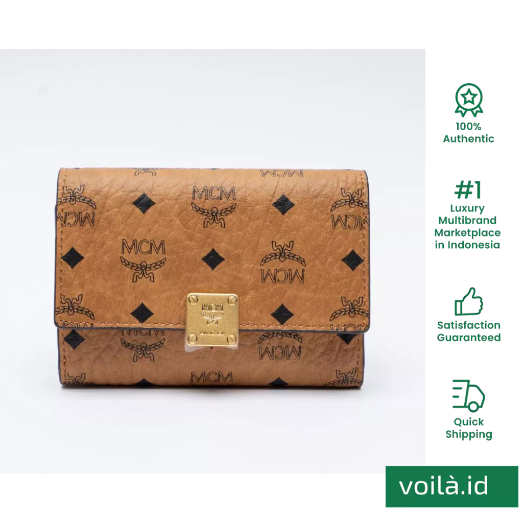 Jual MCM Small Aren Trifold Wallet Visetos Cognac | Shopee Indonesia