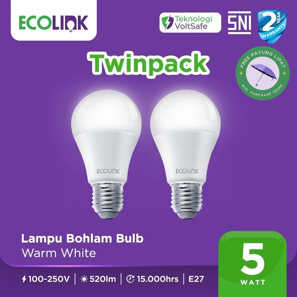Jual Ecolink Lampu Bohlam LED Bulb Warm White 5 Watt Twinpack (2pcs ...