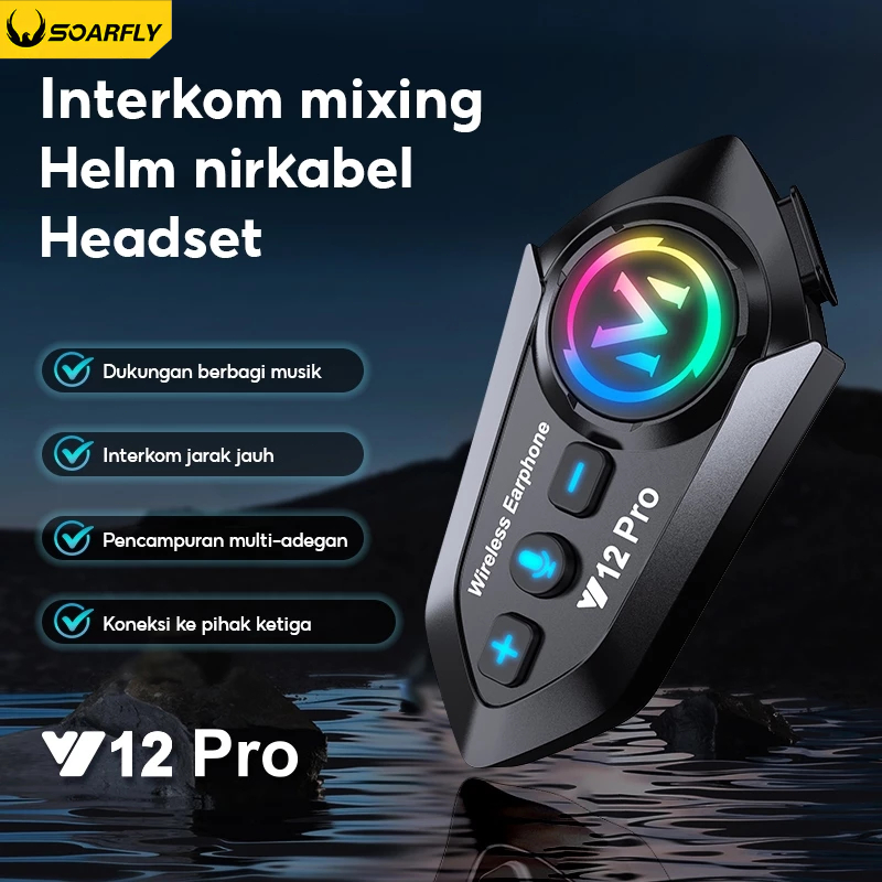 Jual SOARFLY Intercom Y12 Pro Bluetooth 5.3 Helm Sepeda Motor Headset Bluetooth Tahan Air Set ...