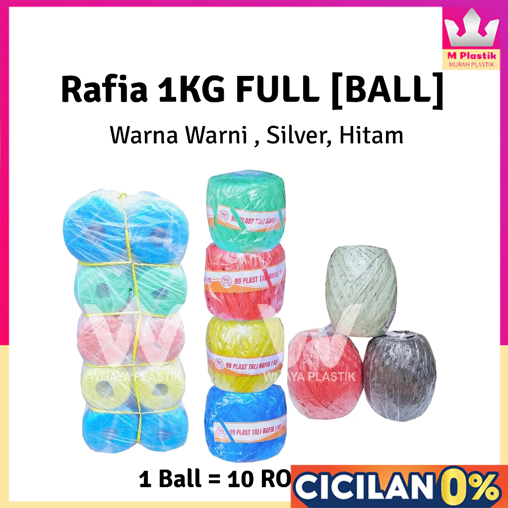 Jual [1 BALL] Tali Rafia Kiloan ( 1KG ) Warna/Hitam/Silver --- 10 Roll ...