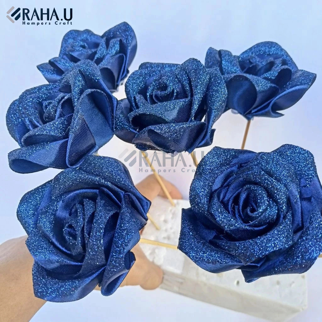 Jual TREND VARIAN WARNA BIRU//BUNGA SATIN FULL GLITER//PITA 4cm ...
