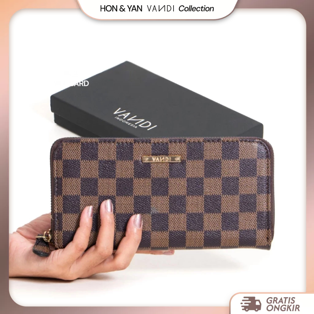 Jual [GRATIS BOX] VANDI Dompet Panjang Wanita Kulit Coklat Resleting ...