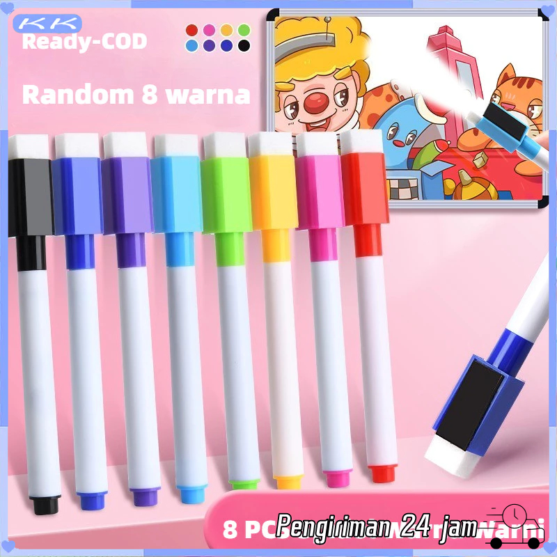 Jual (Ready-COD) 8 PCS Spidol Wipe and Clean / Spidol Warna Whiteboard ...