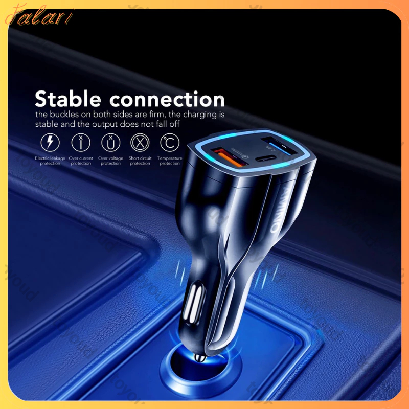 Jual Fast Charger Mobil 3 Port USB QC 3.0 Type C Output Saver Mobil 30W ...