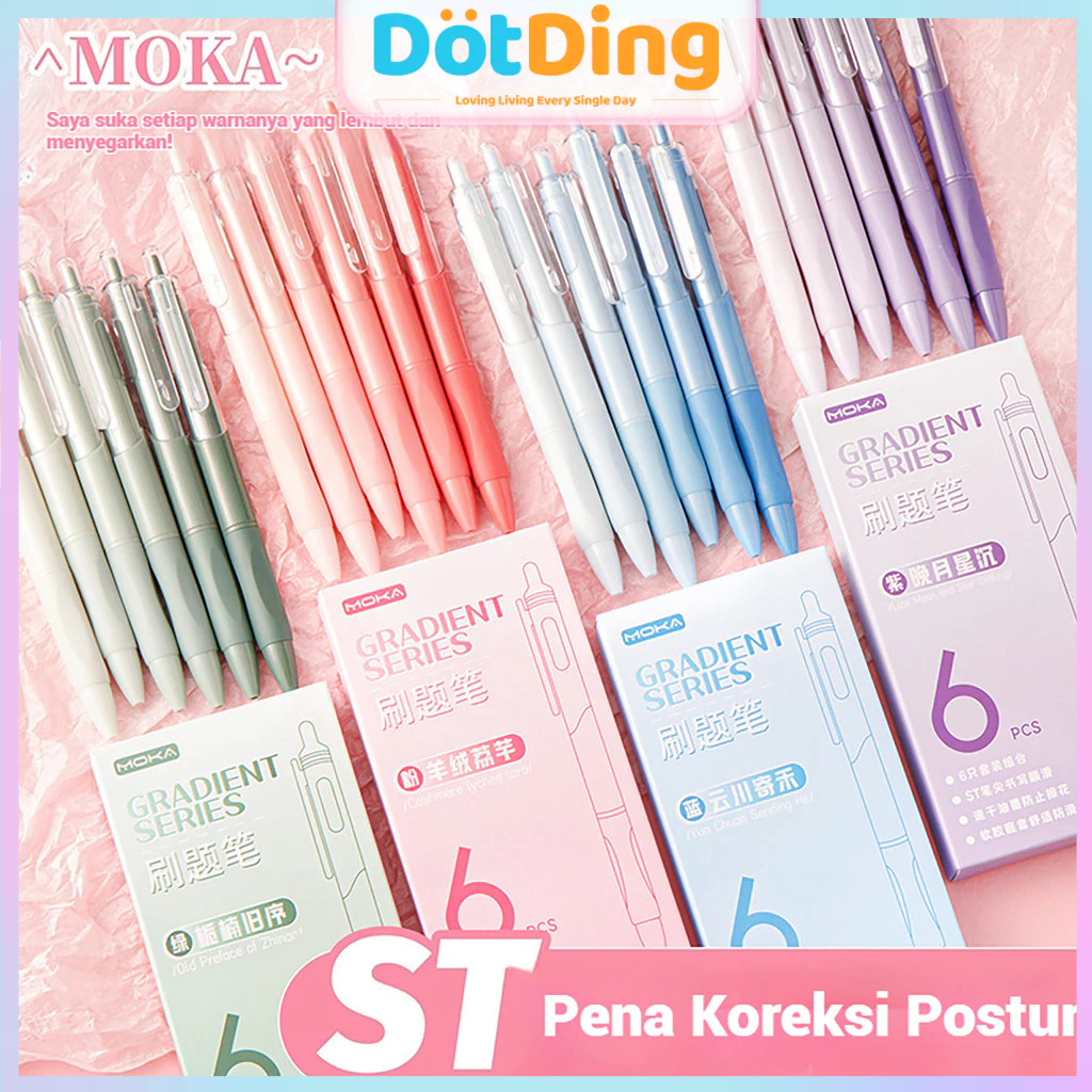 Jual [DOTDING]6Pcs/Box Pulpen Gel Estetika 0.5mm Pena Bola Retractable ...