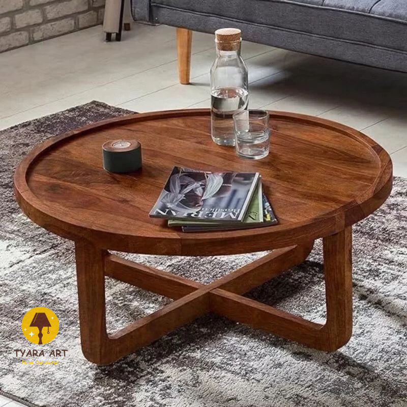 Jual Meja lingkar elegant kayu jati model kaki silang, Meja tamu ...