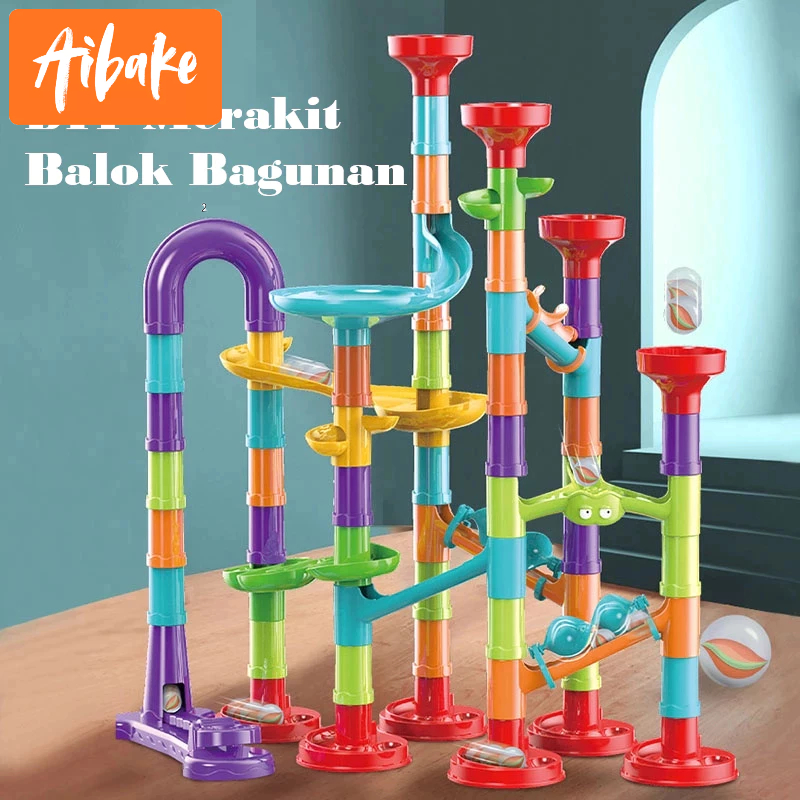 Jual Marble Run Building Blocks Set DIY Konstruksi mainan 3D Ball Roll ...