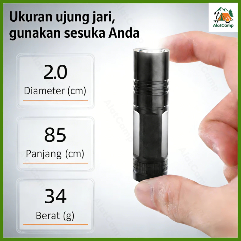 Jual Senter Mini LED Super Terang USB Type-C Anti Air Pencahayaan Tahan ...