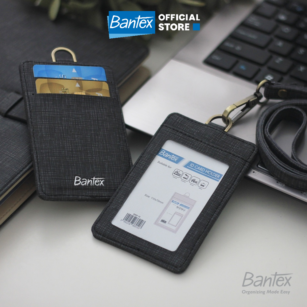 Jual Bantex Leather Name Tag ID Card Holder Kulit Sintetis Lanyard Tali ...