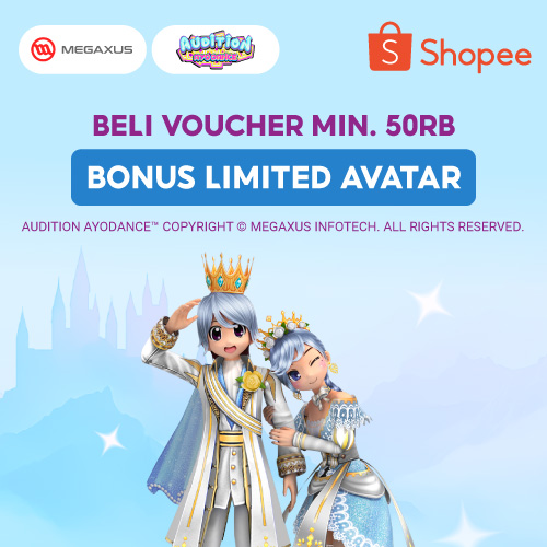 Beli voucher min. 50RB, dapatkan bonus limited avatar AyoDance!