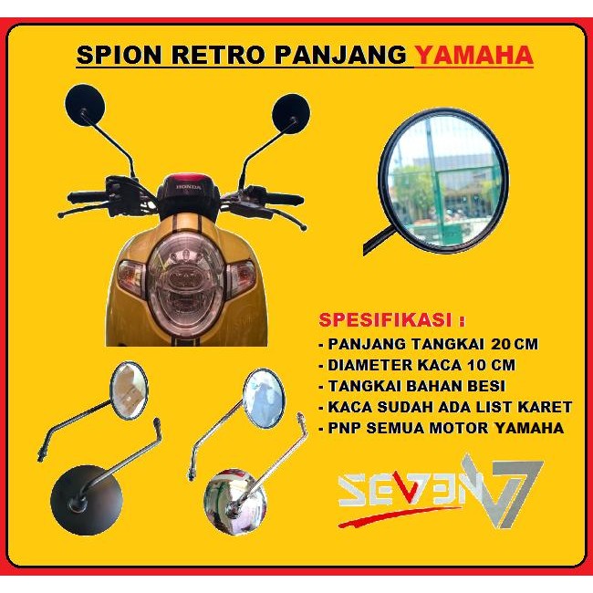 Jual New SPION RETRO PANJANG YAMAHA FAZZIO FINO MIO SEVEN HITAM CROM ...