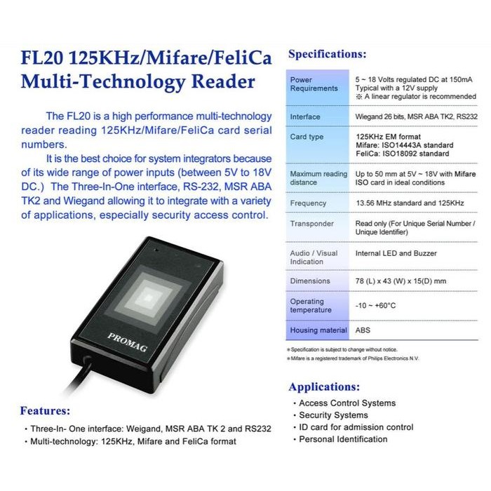 Jual Promag-Gigatek Fl20 Proximity, Mifare, Felica Rfid Reader | Shopee ...