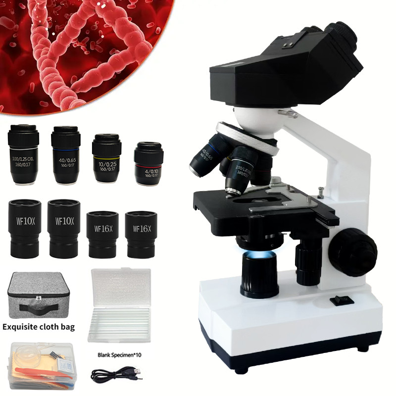 Jual Upgraded 195 Four-Port Compound Biology Microscope With 40X-2500X ...