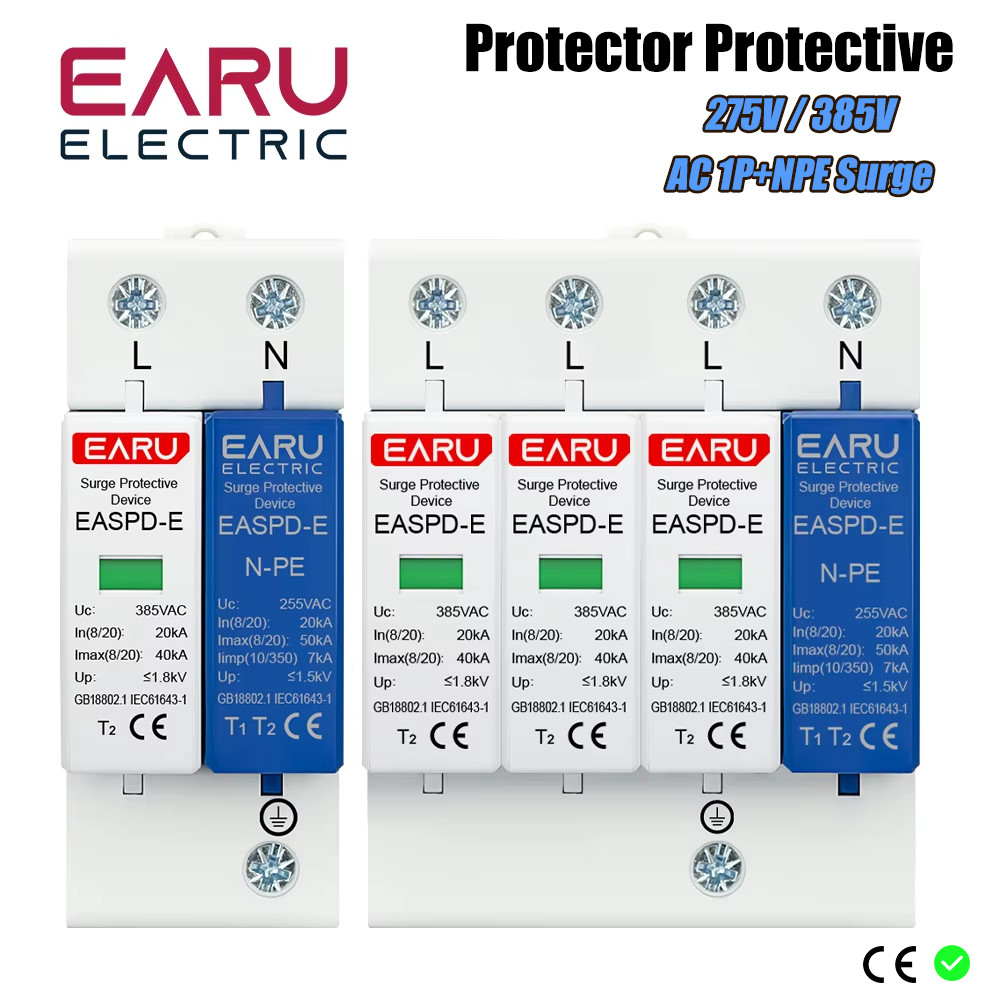 Jual New 2P 4P AC SPD 1P+NPE 20KA 40AK 50KA T1 T2 275V 385V House Surge Protector Protective Low ...