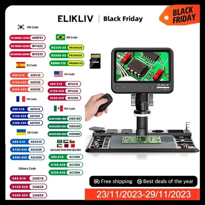 Jual ELIKLIV ERM101 1600X 7" Digital Microscope for Electronics Repair ...