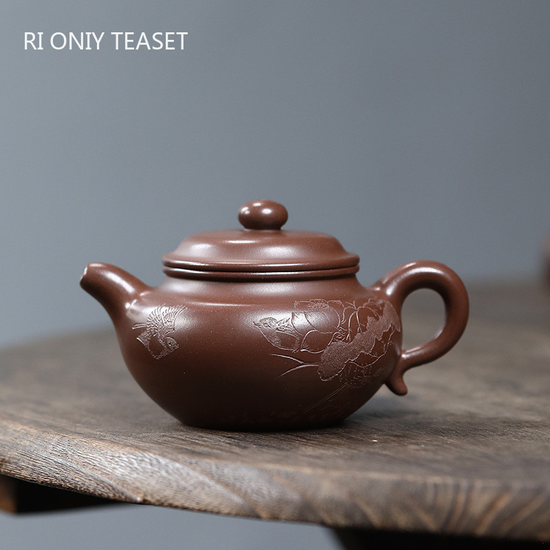 Jual 190ml Yixing Purple Clay Teapot Famous Artists Hand Carved Tea Pot ...