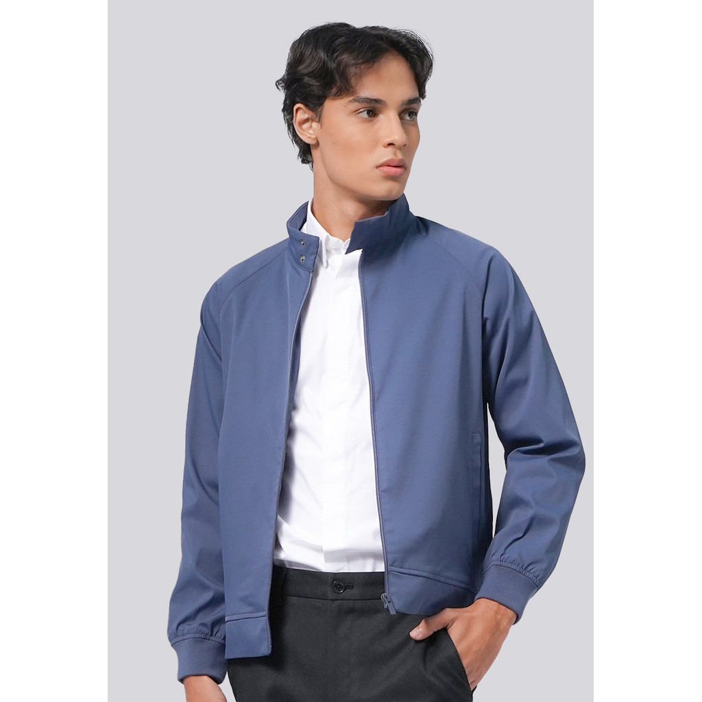 Jual Executive Slim Fit Harrington Jacket Dusty Blue | Shopee Indonesia