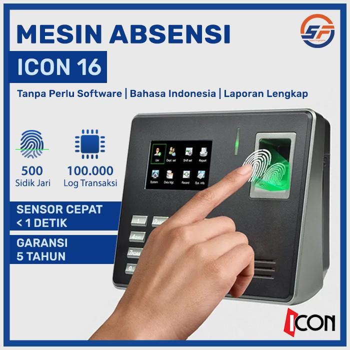 Jual Icon Mesin Absensi Sidik Jari Icon 16 Garansi 5 Tahun Fingerprint ...