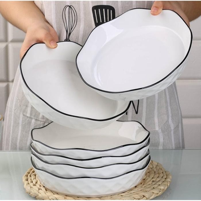 Jual 7ZRO Aesthetic White Plates Piring Jepang Lotus Piring Makan ...