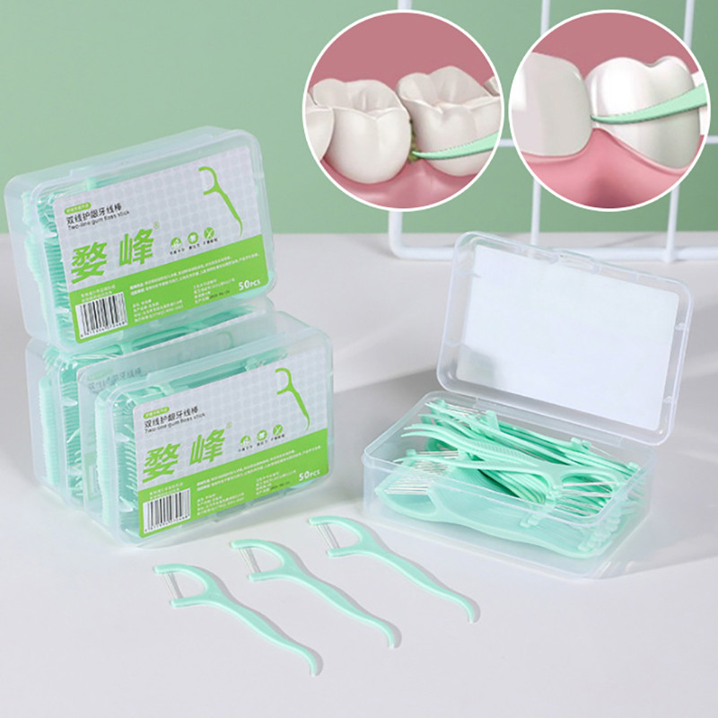 Jual Double Line Dental Floss Mint Disposable Bow Design Portable Oral ...