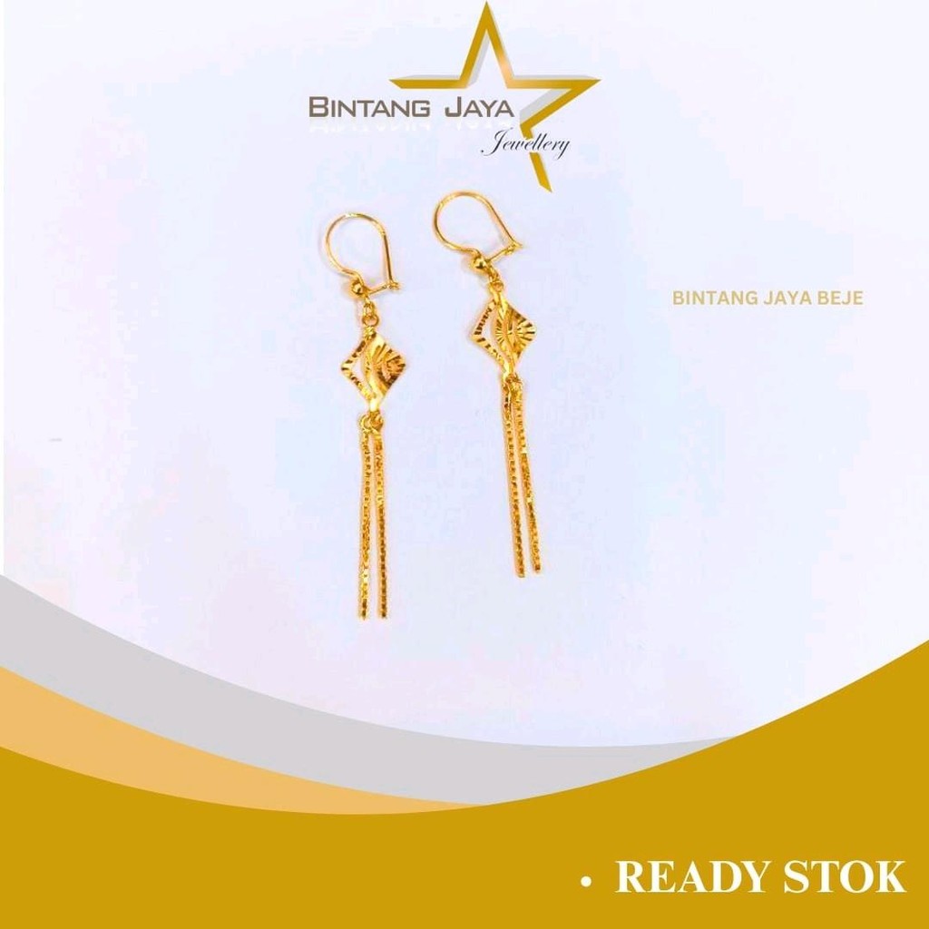 Jual Anting Emas Asli Rumbai Gantung Segi Ukir Italy Premium - Kadar ...
