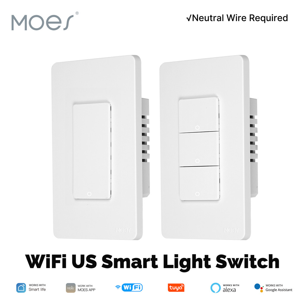 Jual Moes Tuya Wi-Fi Smart Light Switch Us Single Pole Push Button Wall Switch Work With Alexa ...