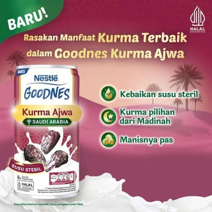 Jual New Nestle Goodnes Kurma Ajwa Saudi Arabia kemasan kaleng 189ml Susu Steril | Shopee Indonesia