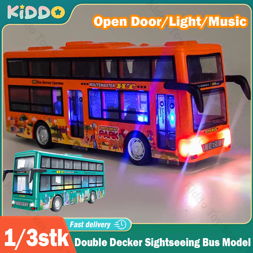 Jual Double Decker Sightseeing Bus Model Pull Back Vehicles Toy Die ...