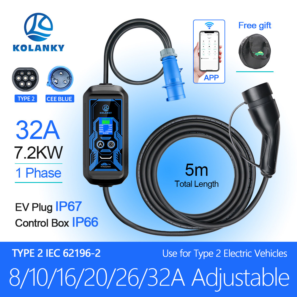 Jual 8/10/16/20/26/32A 7.2KW Type 2 Portable EV Charger Wallbox Tuya ...