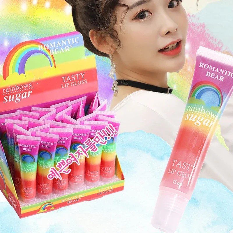 Jual Rainbow Lipstick Colorful Tear Lip Gloss Waterproof Long Lasting Moisturizing Sequins Jelly ...