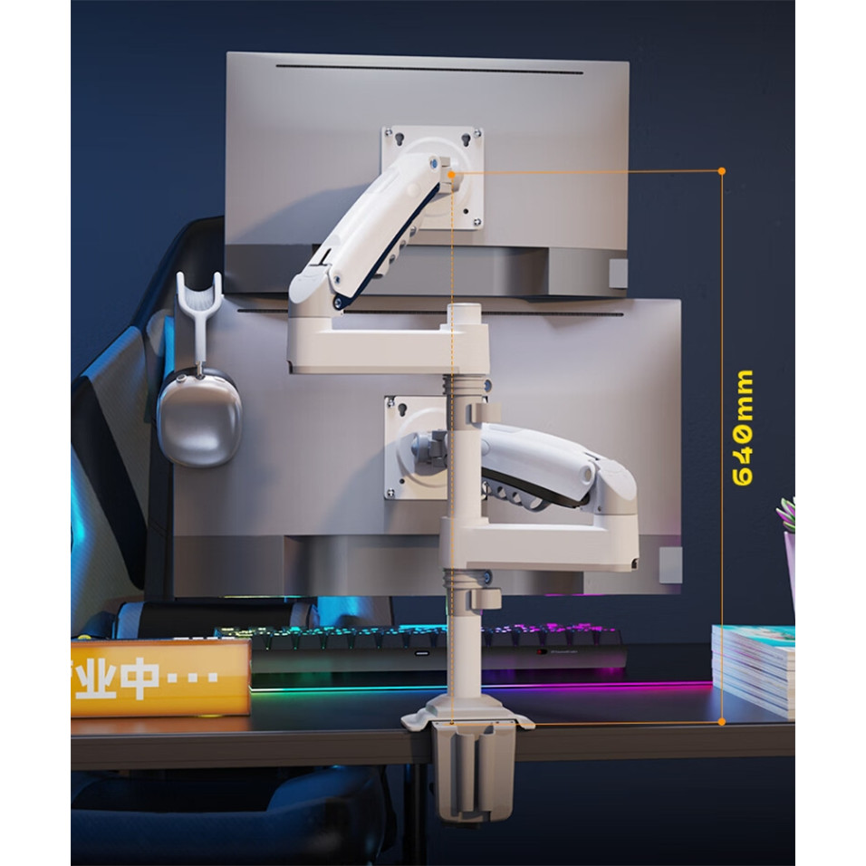 Jual NB H180 Double monitor desk Holder Arm Gas Spring Full Motion 17"-27" LCD TV Mount ...
