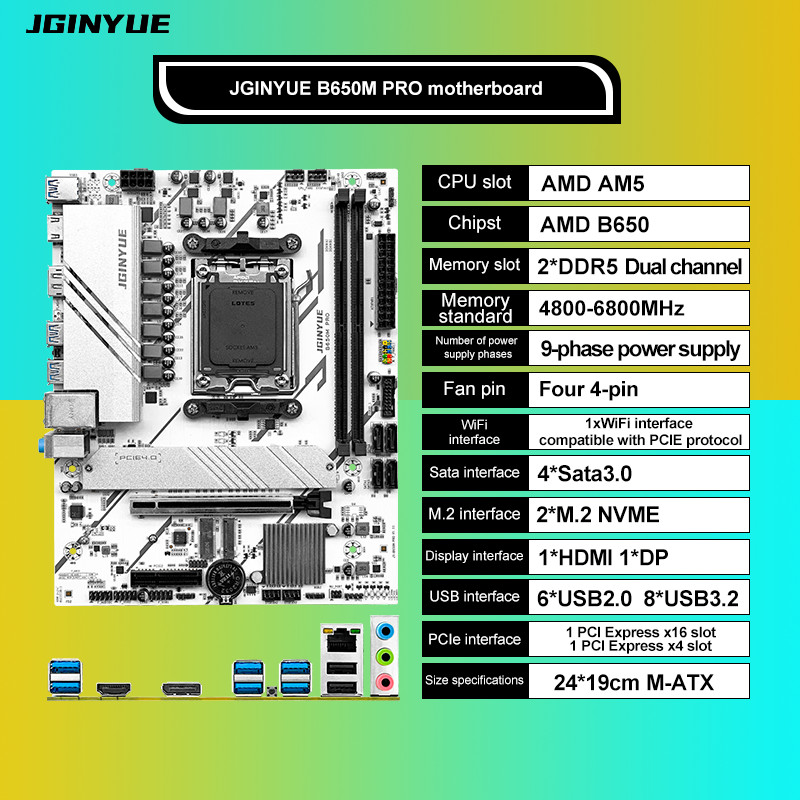 Jual JGINYUE B650M PRO Motherboard AMD AM5 Gaming MATX AMD B650 DDR5 ...