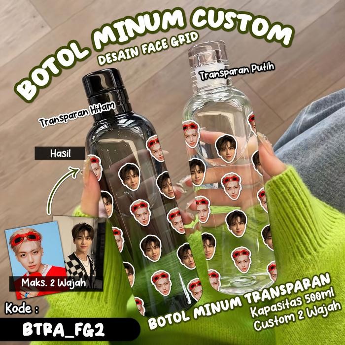 Jual BOTOL MINUM TRANSPARAN CUSTOM / BOTOL AESTHETIC DESAIN FACE GRID ...