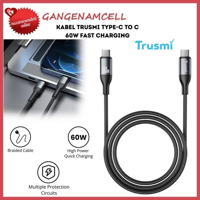 Jual Kabel Trusmi Type C To C 60W Smart Power Off Aluminum Alloy Cable ...