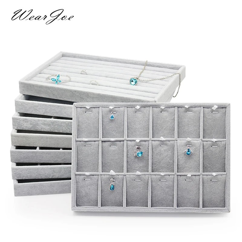 Jual Countertop Store Jewelry Display Tray Stackable Grey Velvet ...