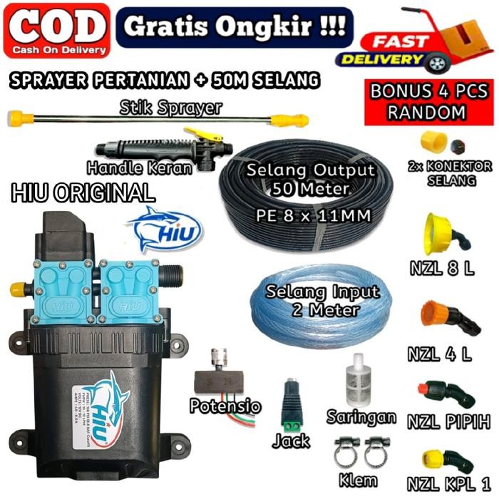 Jual Paket Sprayer pertanian Dinamo pompa dc 12v Hiu dual pump 50Meter ...