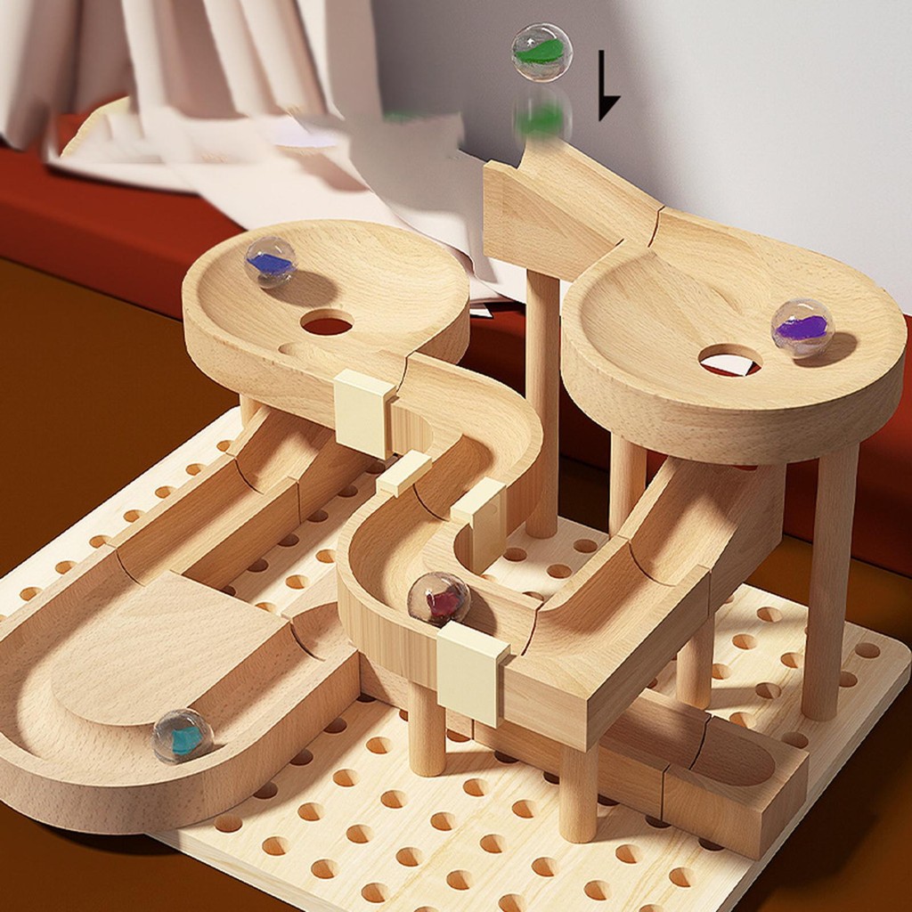 Jual DIY Wooden Track Marble Toy Castle Track Marble Run for Hobbyist ...