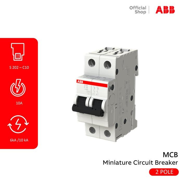 Jual ABB MCB 2P 10A 6kA S202-C10 2CDS252001R0104 | Shopee Indonesia