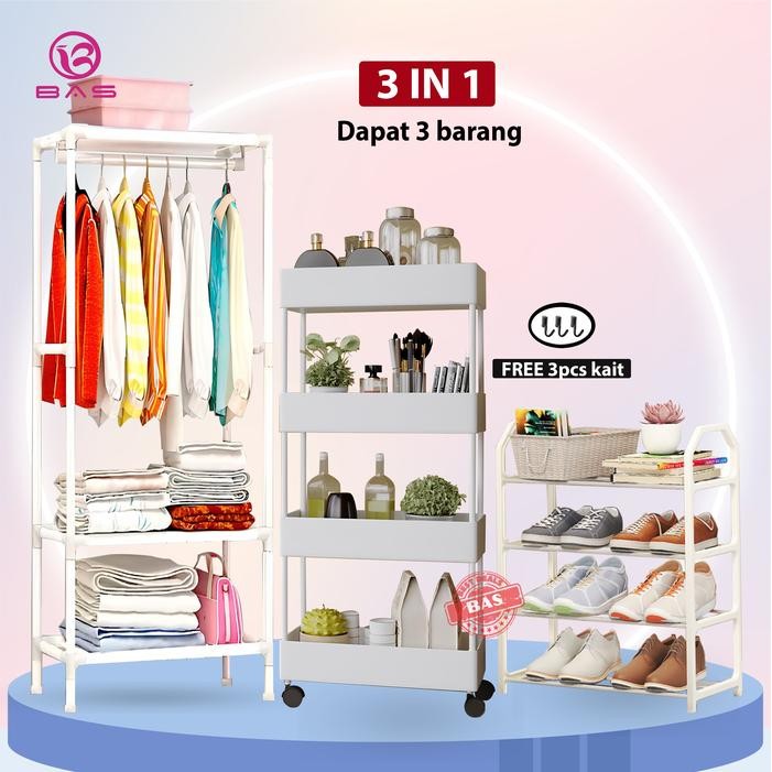 Jual Bas Combo 3 In 1 (Cod) Persegi Rak Baju Mutifunsi + Square Rak ...