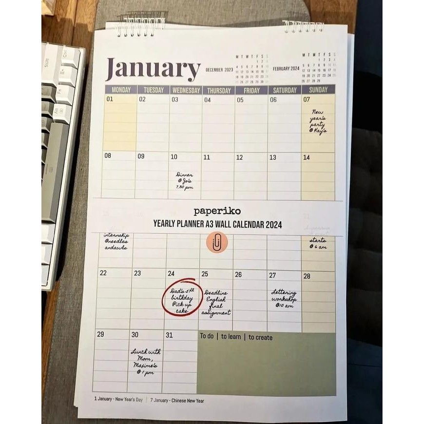 Jual ASLI PAPERIKO 2025 A3 W Planner Calendar/ Kalender Catatan READY ...