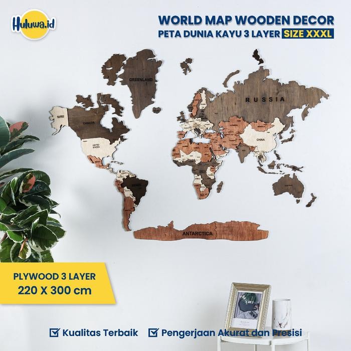 Jual World Map Decor / Hiasan Dinding Peta Dunia Kayu Layer Custom ...