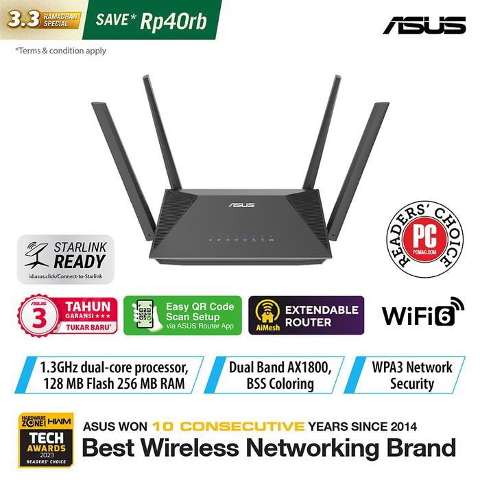 Jual ASUS RT-AX52 Dual Band WiFi 6 AX1800 Extendable Router with AiMesh ...