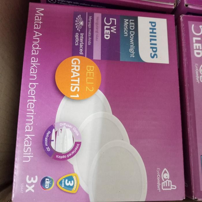 Jual Philips Lampu LED Downlight Meson Pack Isi 3 Pcs 5W 6500K Putih ...