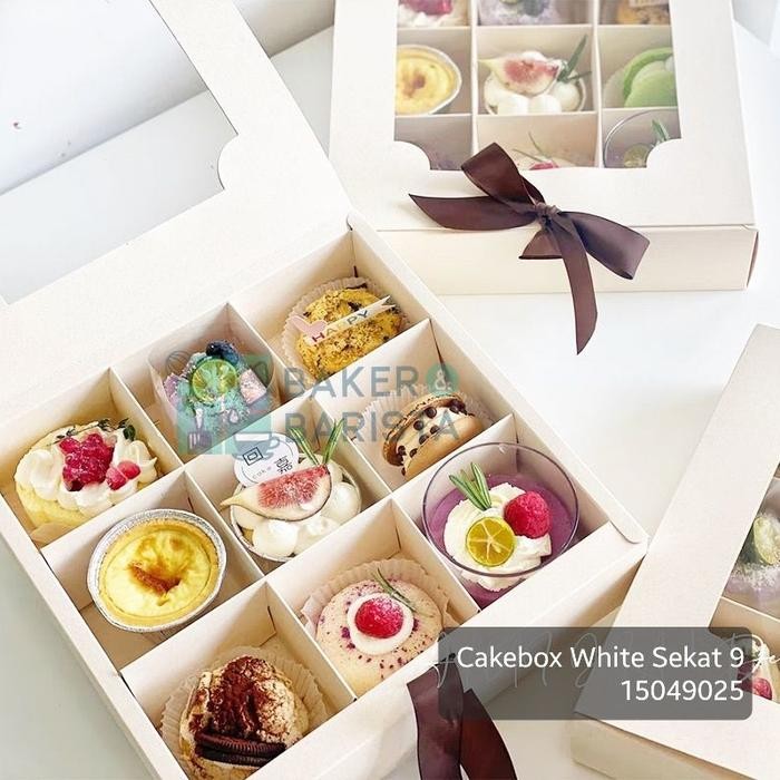 Jual JT cakebox white sekat 6 / 9 box mini cake dessert premium mika ...